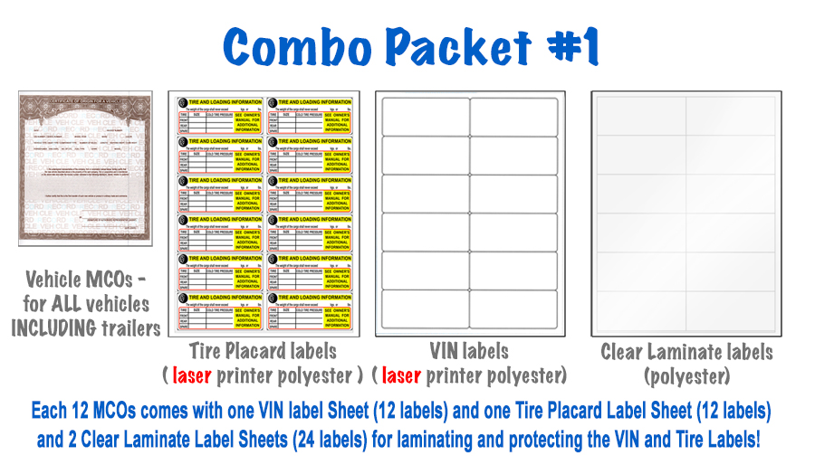VEHICLE MANUFACTURER MCO AND LABELING PACKETS